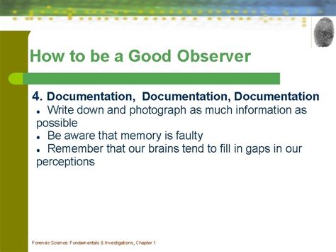 Chapter One Observation Skills Forensic Science Fundamentals Investigations
