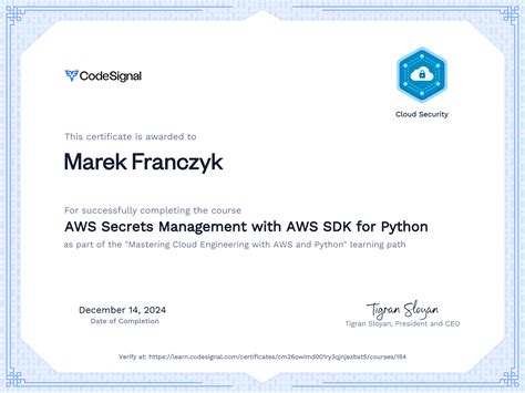 course certificate for aws secrets management with aws sdk for python