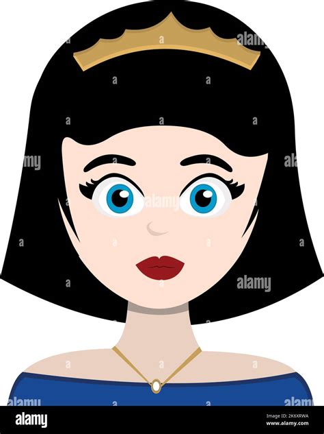 Vector Illustration Of A Princess With Black Hair And Blue Eyes Stock