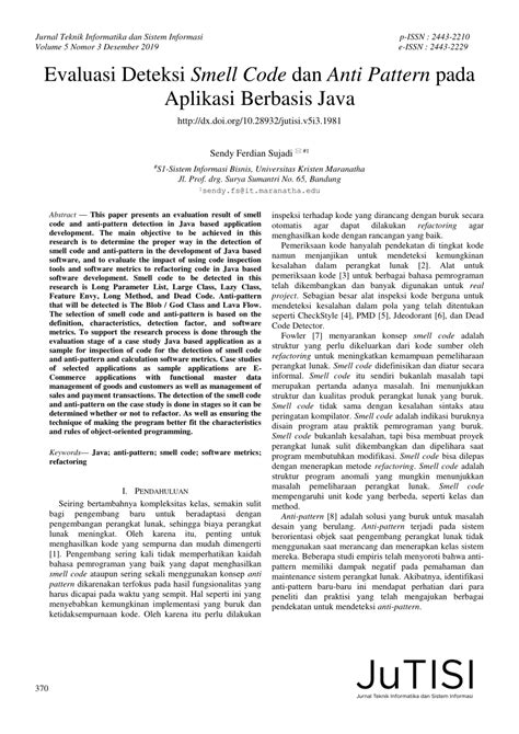 Pdf Evaluasi Deteksi Smell Code Dan Anti Pattern Pada Aplikasi