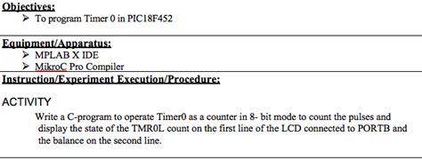 Solved Objectives To Program Timer O In Pic18f452