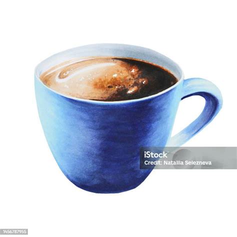 도자기 컵에 담긴 수채화 강한 아메리카노 그림 커피 흰색 고립된 배경에 손으로 그림을 그립니다 디자이너 메뉴 상점 바 비스트로