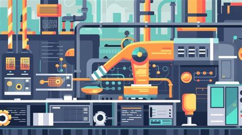 Industrial Automation A Futuristic Factory A Colorful Illustration Depicting An Automated