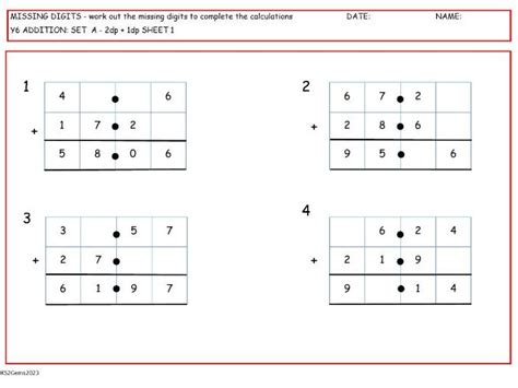 Y6 Arithmetic Missing Digits Addition Teaching Resources