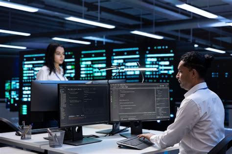 Free Photo Coworkers In Data Center Using Computers To Find Firewall Misconfigurations