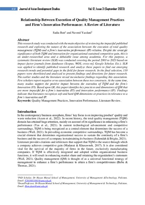 Pdf Relationship Between Execution Of Quality Management Practices And Firms Innovation