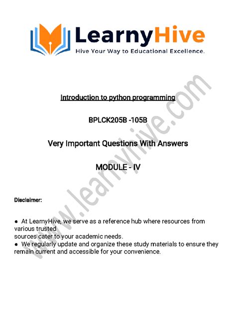 Bplck 205 B Module Iv Important Questions Introduction To Python