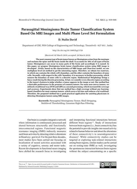 Pdf Parasagittal Meningioma Brain Tumor Classification System Based On Mri Images And Multi