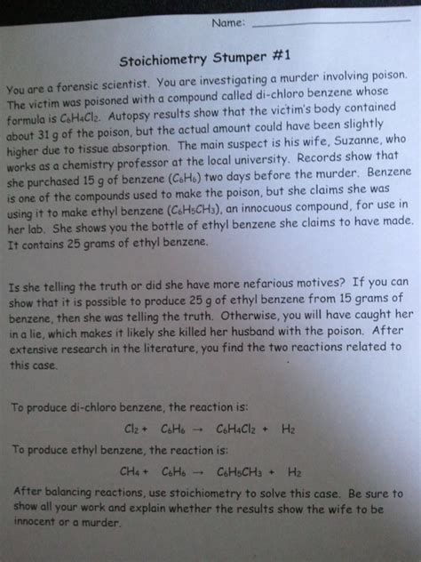 Stoichiometry Practice Panther Chemistry
