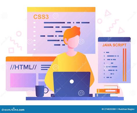 Man Coding At Laptop Stock Illustration Illustration Of Workplace