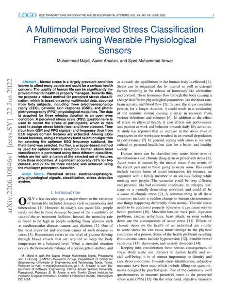 Pdf A Multimodal Perceived Stress Classification Framework Using Wearable Physiological Sensors