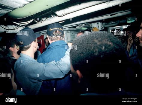 Sailors Greet President George Hw Bush Aboard The Guided Missile