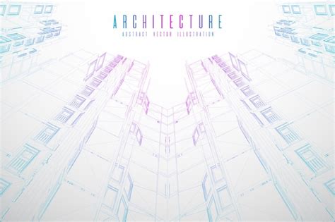 현대 건축 와이어프레임 도시 와이어 프레임의 개념입니다 건축 Cad 도면의 와이어프레임 건물 그림입니다 프리미엄 벡터