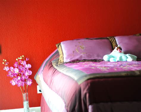 Bed And Orchids A Red Wall Offsets The Purple Bed Covers A Flickr