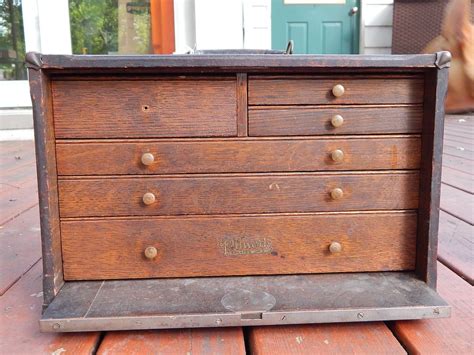 Vintage Pilliod Swanton Oh Oak Wood Machinist Tool Box Chest 6 Drawer W