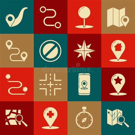 Set Folded Map With Location Marker Map Pointer Star House Push Pin