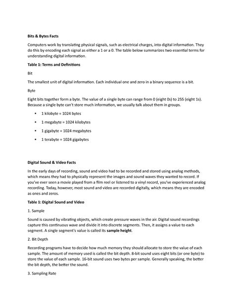 Lecture Notes 1 Bits And Bytes Facts Computers Work By Translating Physical Signals Such As