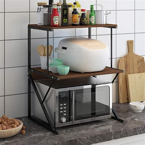 Nozama 3 Tier Wooden Microwave Stand Shelf With Metal Frame Kitchen