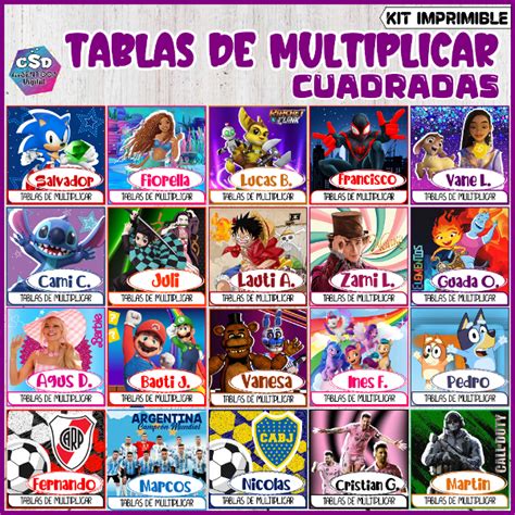 Kit Tablas De Multiplicar Cuadradas Consentidos
