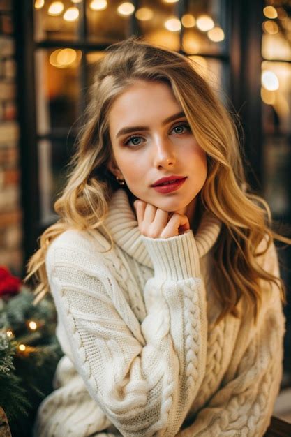 Beautiful British Girl In White Sweater Premium Ai Generated Image