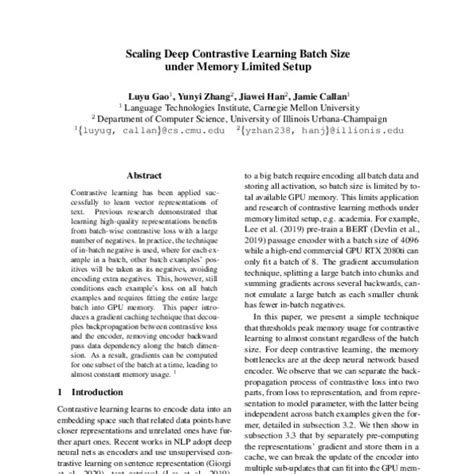 Scaling Deep Contrastive Learning Batch Size Under Memory Limited Setup Acl Anthology