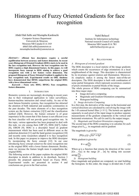 Pdf Histograms Of Fuzzy Oriented Gradients For Face Recognition