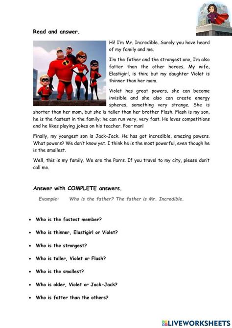 Reading Comparative And Superlatives Worksheet English Vocabulary Words Learning Superlatives