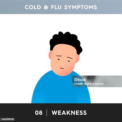 감기에 걸린 남자의 벡터 그림 건강이 좋지 않아 사람이 몸이 약해집니다 인플루엔자로 고통받는 졸리고 무기력한 사람 독감 및 감기 증상 감기와 독감에 대한 스톡 벡터 아트 및