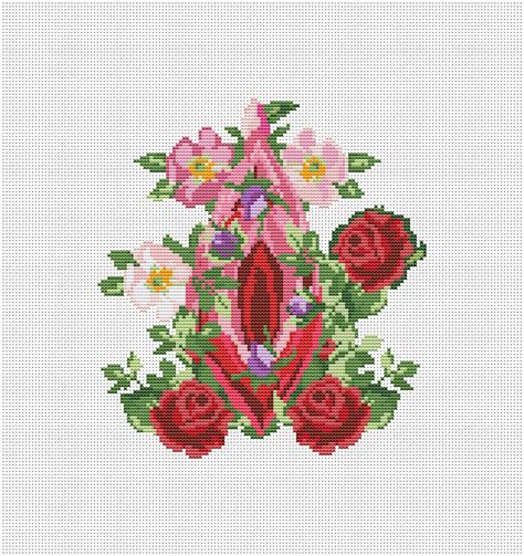 Set Of Sex Cross Stitch Pattern PDF Vulva Penis Art LGBT Couple Erotic Art For Gay Floral