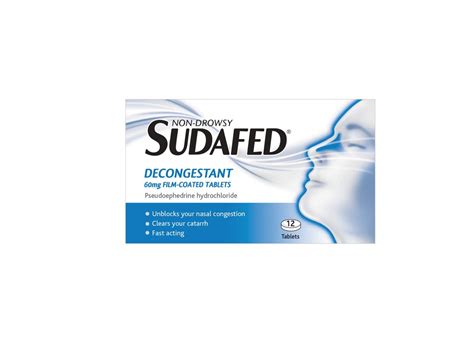 Sudafed Non Drowsy Decongestant 60mg Fc Tabs 12 Pseudoephedrine