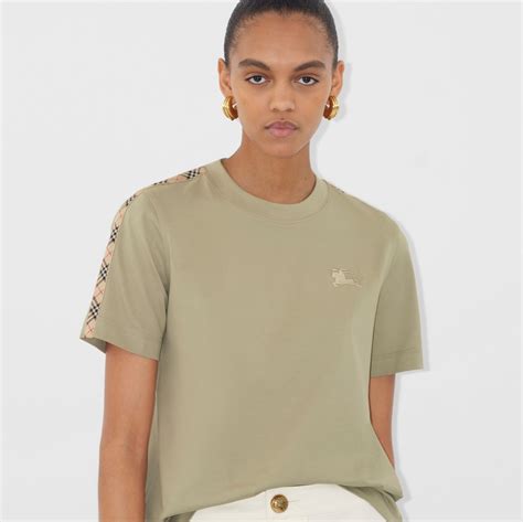 체크 트리밍 코튼 티셔츠 스카이락 여성 면 공식 Burberry®