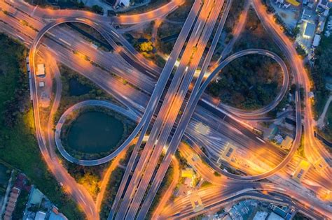 Premium Photo Aerial View Of Highway Junctions Top View Of Urban City Bangkok At Night Thailand