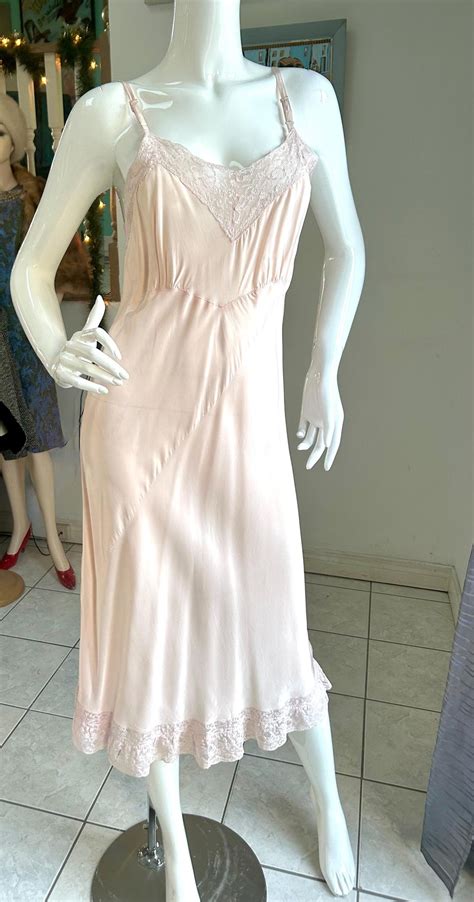 Vintage 1950s Pink Rayon Full Slip By Perlcrest Lace Trim Size 36