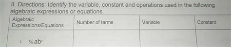 Solved Ii Directions Identify The Variable Constant And Operations