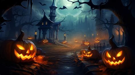 Premium Ai Image Scary Halloween Pumpkin Patch At Night