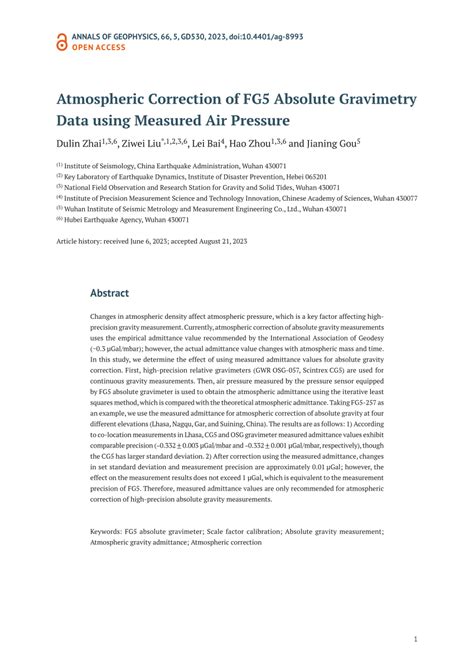 Pdf A Atmospheric Correction Of Fg5 Absolute Gravimetry Data Using Measured Air Pressure