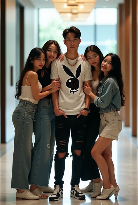 A Handsome Korean Man Is Standing In A Lobby Hallway Wearing A Distro T