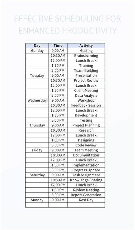 Effective Scheduling For Enhanced Productivity Excel Template And