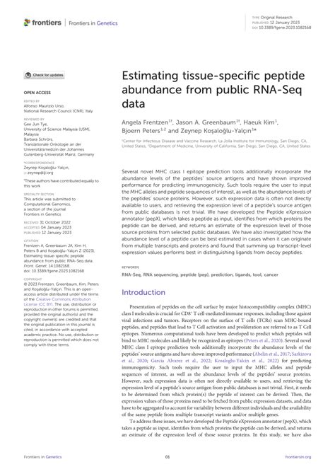 Pdf Estimating Tissue Specific Peptide Abundance From Public Rna Seq Data