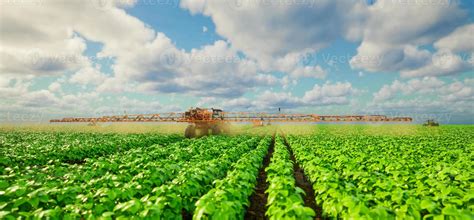 Agriculture Tractor Spraying Fertilizer On Soybean Fields Technology