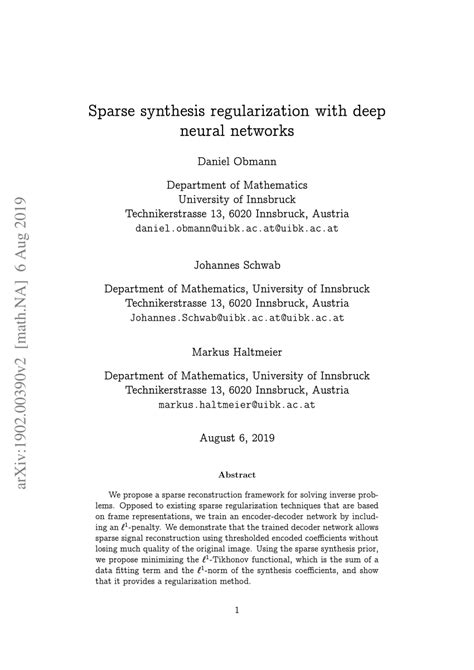 pdf sparse synthesis regularization with deep neural networks