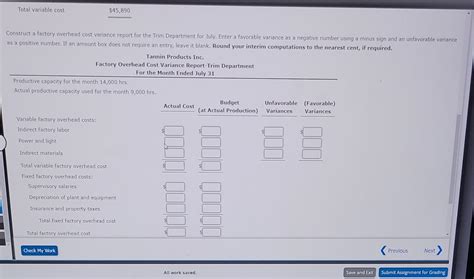 Solved Factory Overhead Cost Variance Report Tannin Products