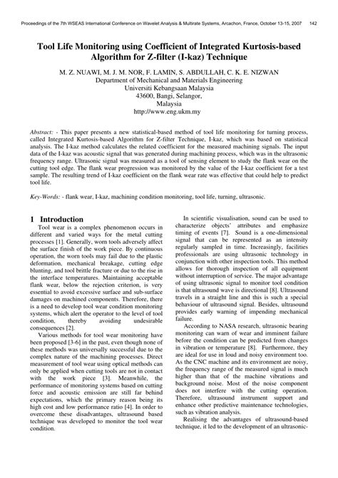 pdf tool life monitoring using coefficient of integrated kurtosis