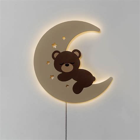 ᐉ Нічник дитячий Місяць з ведмедиком настінний на батарейках 056 • Краща ціна в Києві Україні