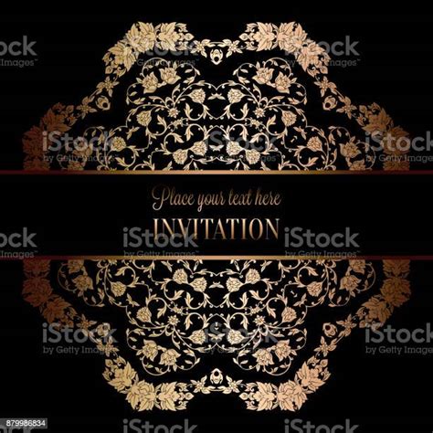 다 마스크 배경으로 빈티지 바로크 웨딩 초대장 템플릿입니다 전통 결혼식을 위한 장식입니다 검정과 금에서 벡터 일러스트 레이 션 0명에 대한 스톡 벡터 아트 및 기타 이미지