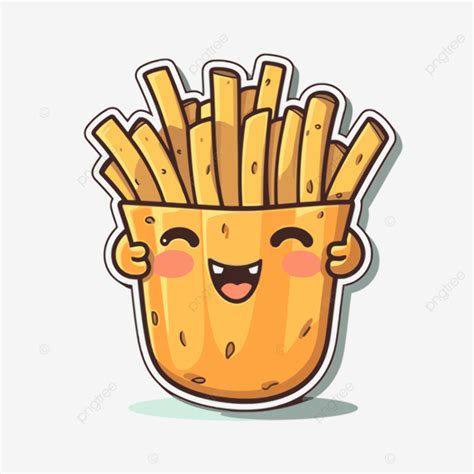 귀여운 감자 튀김 만화 일러스트 스티커 클립 아트 벡터 고립 된 만화 감자 튀김과 스티커 디자인 상표 만화 일러스트 Png 일러스트 및 벡터 에 대한 무료 다운로드