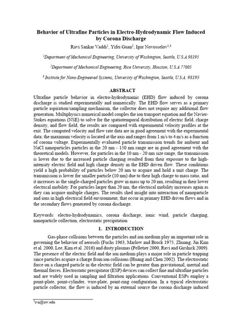 Behavior Of Ultrafine Particles In Electro Hydrodynamic Flow Induced By