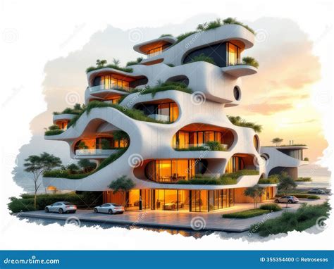 Futuristic Organic Blob Architecture Building With Business People