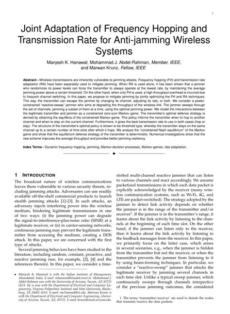 Pdf Joint Adaptation Of Frequency Hopping And Transmission Rate For Anti Jamming Wireless Systems