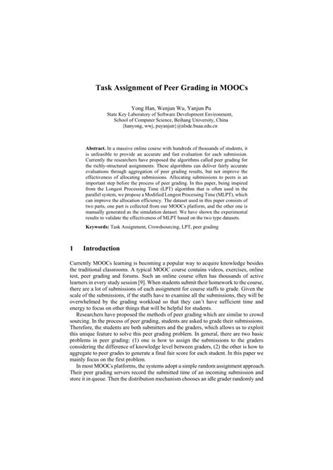 Pdf Task Assignment Of Peer Grading In Moocs